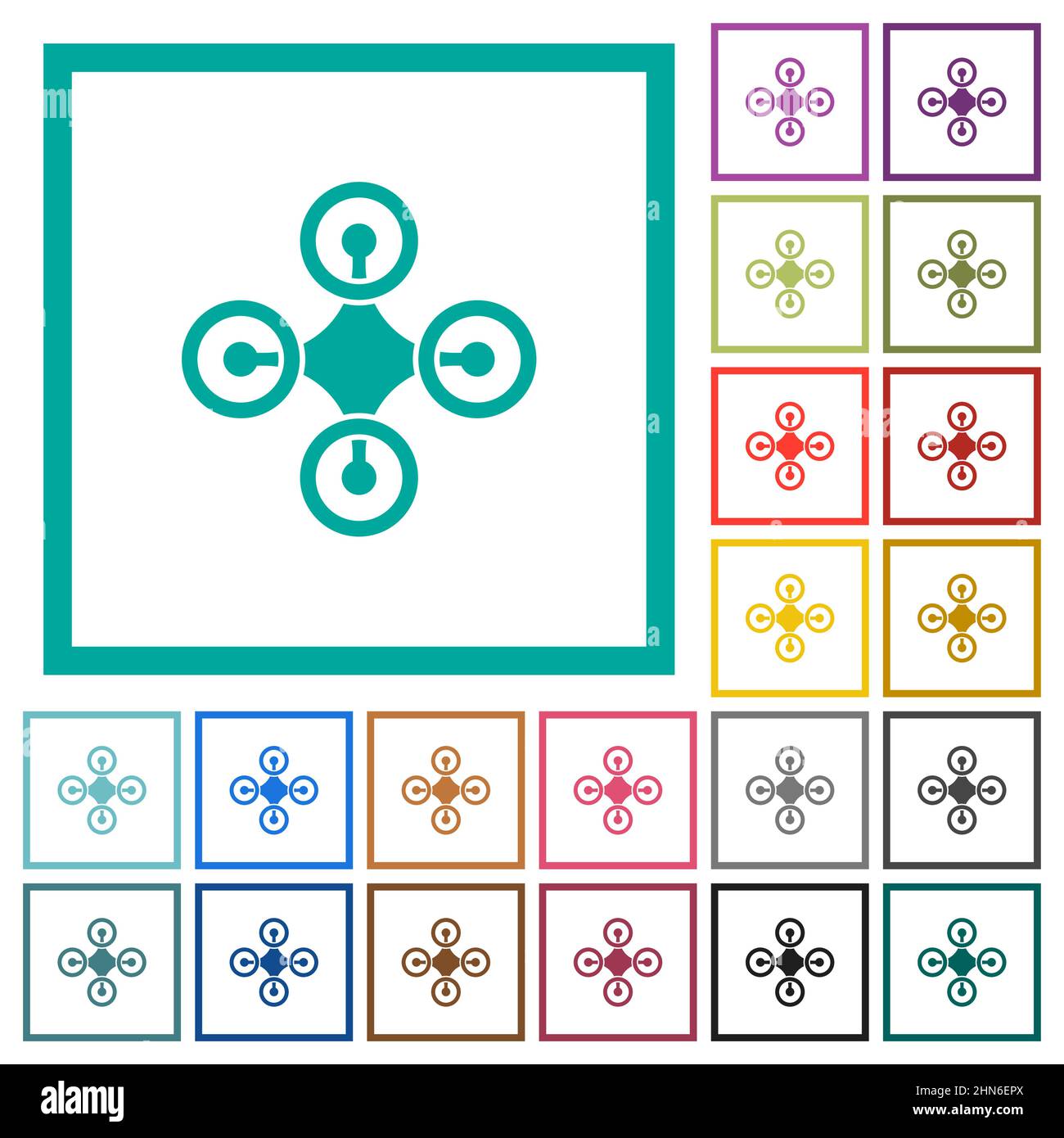 Drone top view solid flat color icons with quadrant frames on white ...