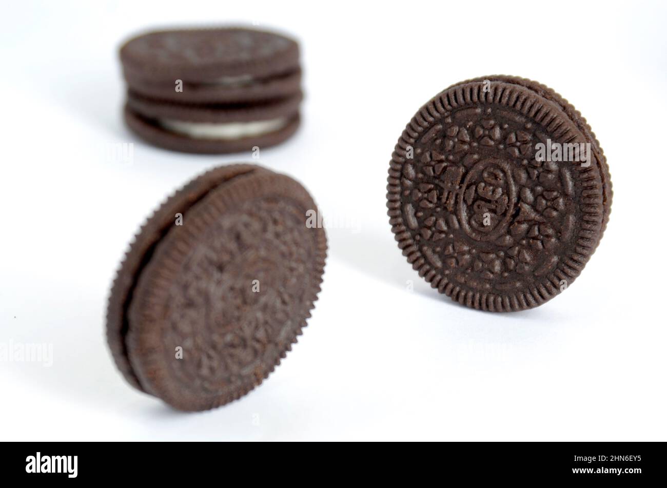 Oreo sandwich cookies, isolated white background Stock Photo - Alamy