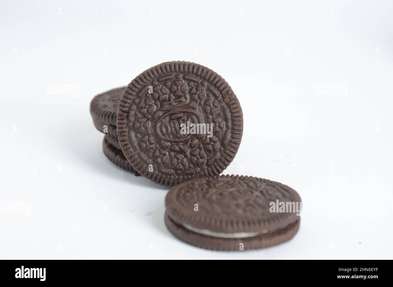 Oreo sandwich cookies, isolated white background Stock Photo - Alamy