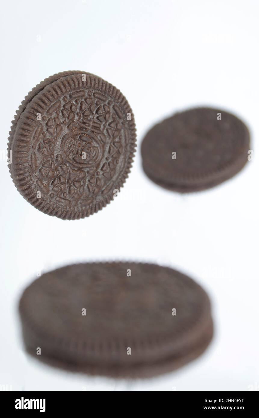 Oreo sandwich cookies, isolated white background Stock Photo - Alamy