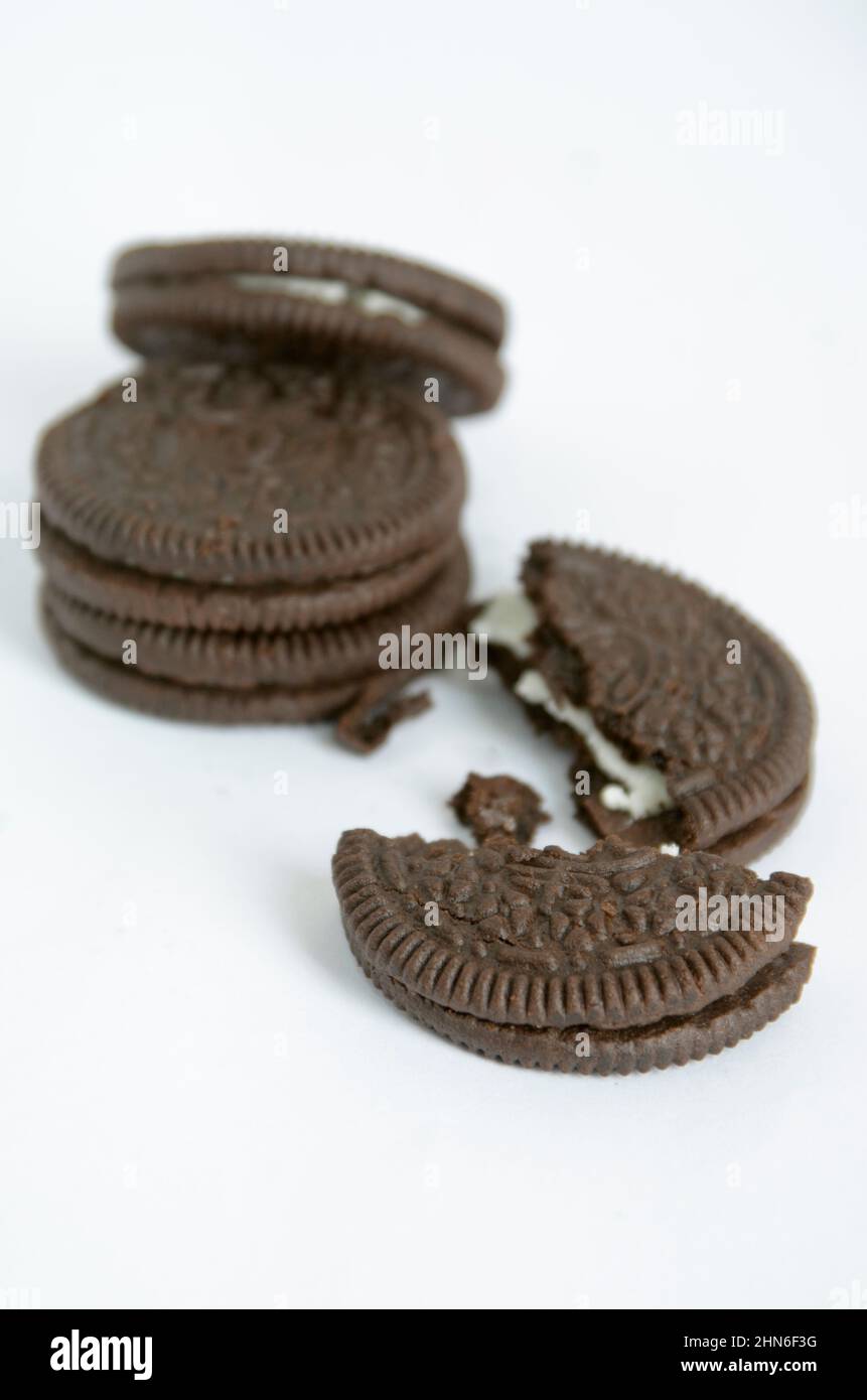 Oreo sandwich cookies, isolated white background Stock Photo - Alamy