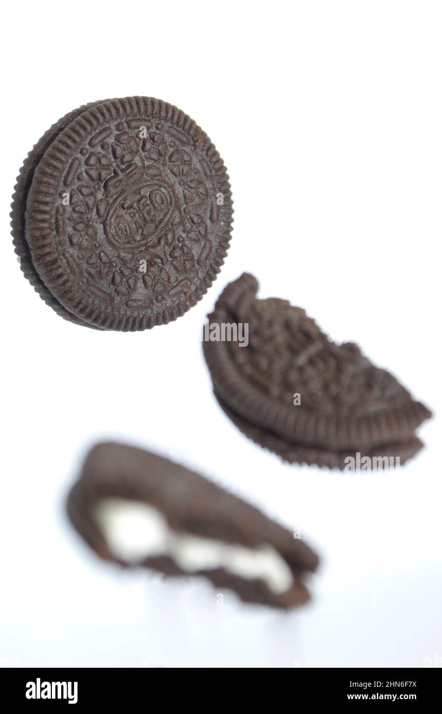 Oreo sandwich cookies, isolated white background Stock Photo - Alamy