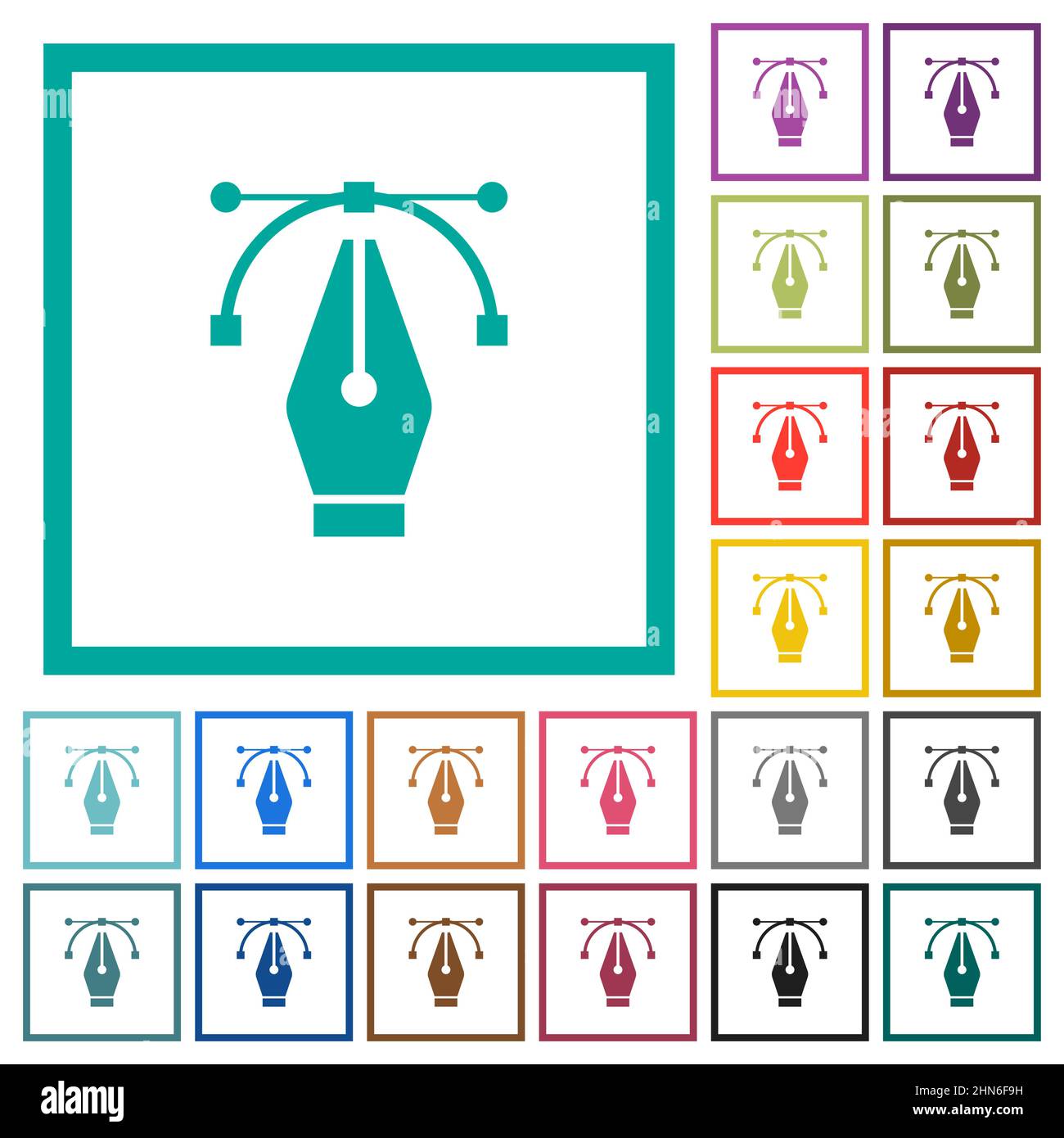 Editing vector curve with pen tool flat color icons with quadrant ...