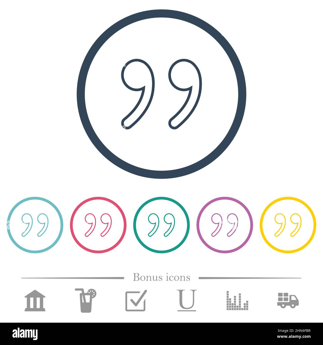 Quotation mark outline flat color icons in round outlines. 6 bonus ...