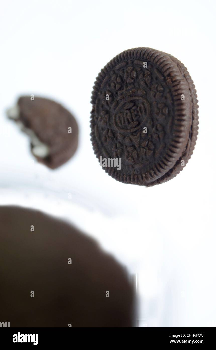 Oreo sandwich cookies, isolated white background Stock Photo - Alamy