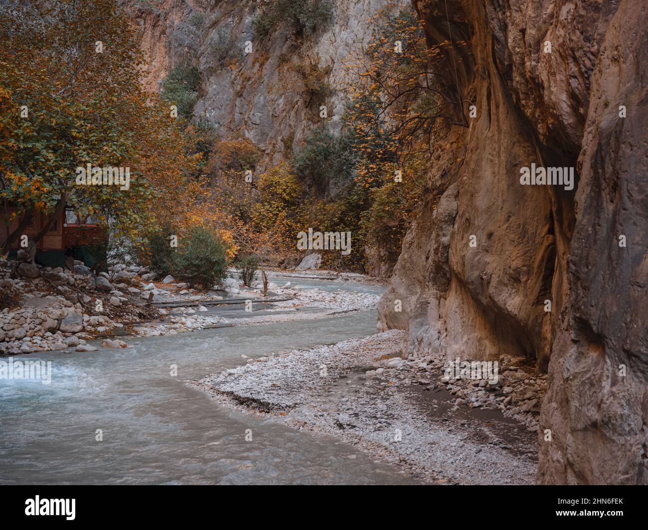 hiking along the Saklikent Gorge in Turkey. Saklikent Canyon is located ...
