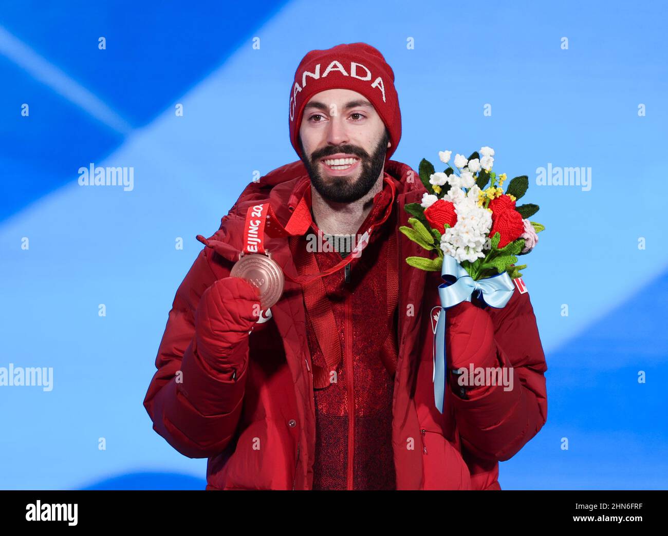 Beijing, China. 14th Feb, 2022. Bronze medalist Steven Dubois of Canada ...
