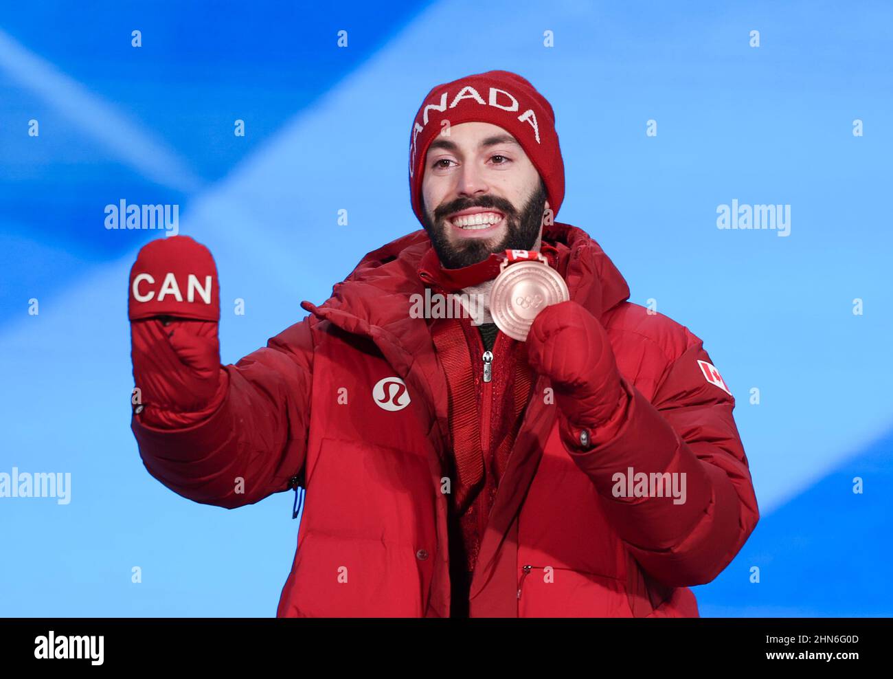 Beijing, China. 14th Feb, 2022. Bronze medalist Steven Dubois of Canada ...