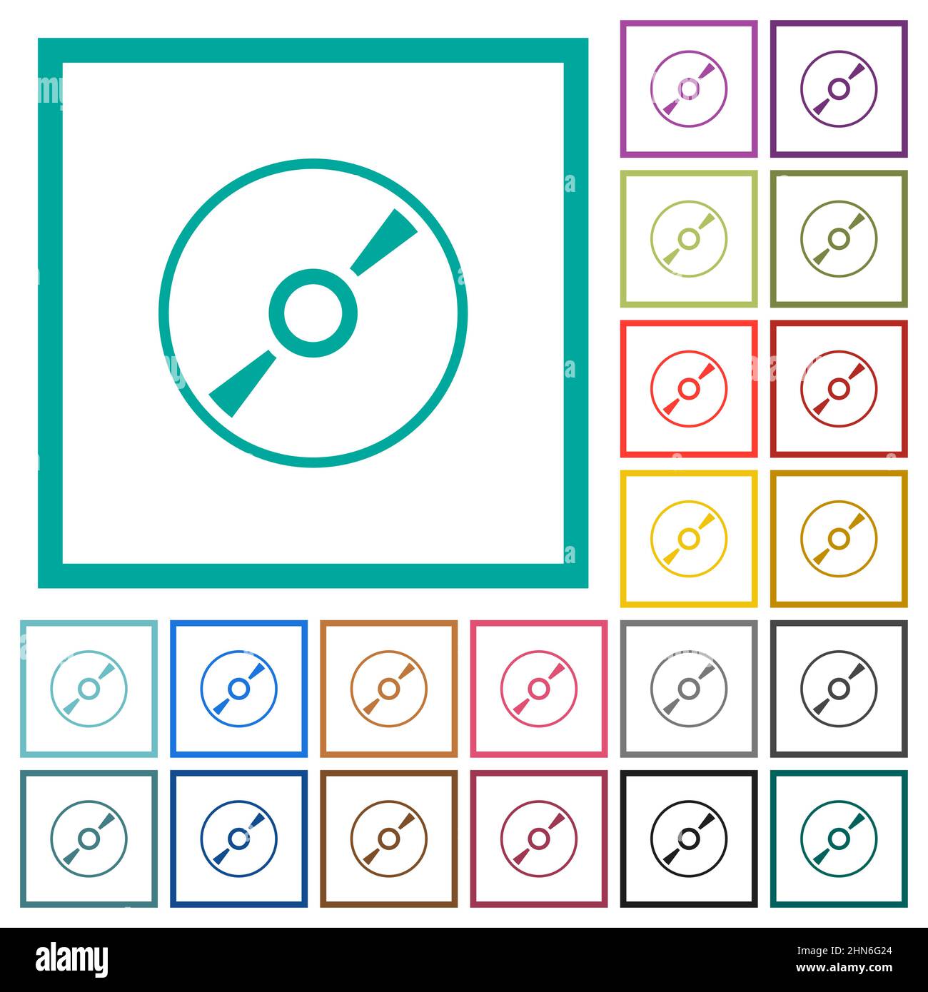 DVD disk outline flat color icons with quadrant frames on white ...