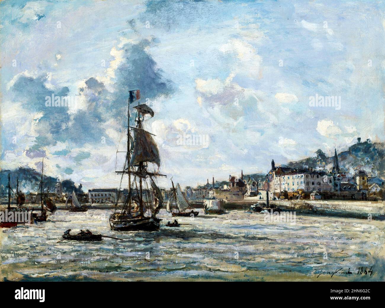 Johan Jongkind. Painting entitled "Entrance to the Port of Honfleur" by ...