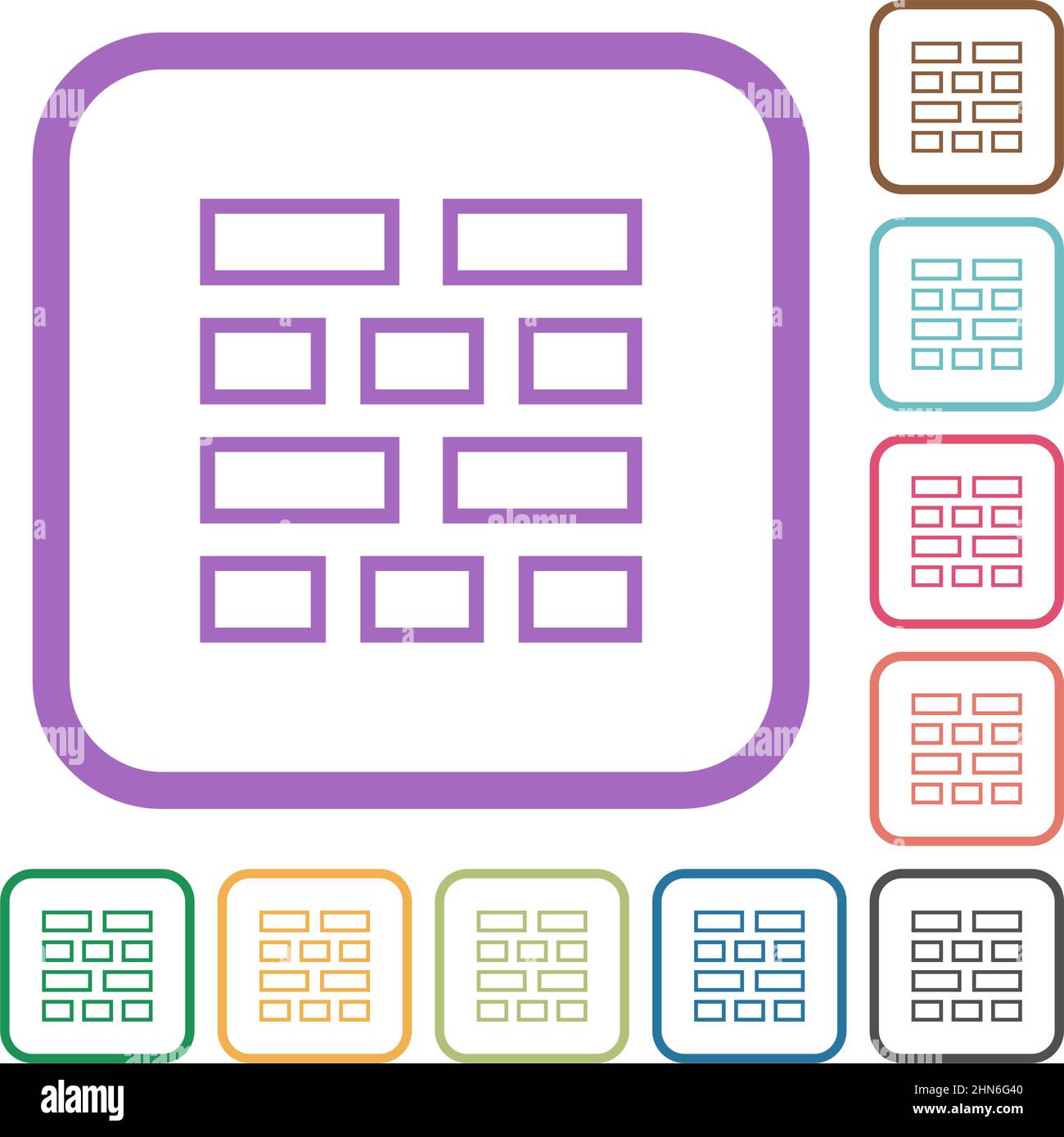 Brick wall outline simple icons in color rounded square frames on white background Stock Vector ...