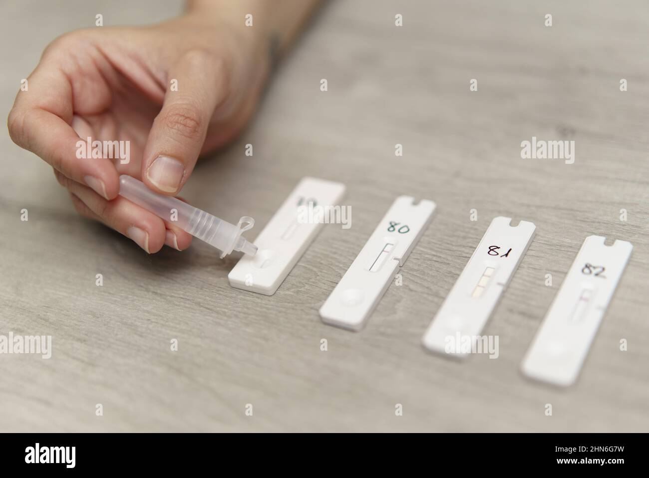 Covid-19 antigen test with negative and positive results Stock Photo ...