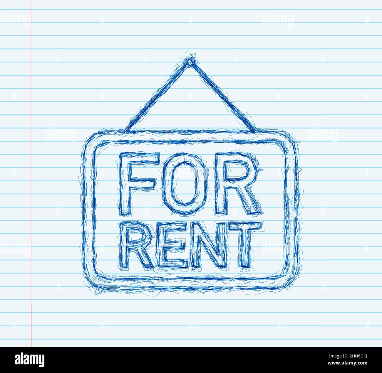 For rent red sketch sign on blue background. House, property, rent ...