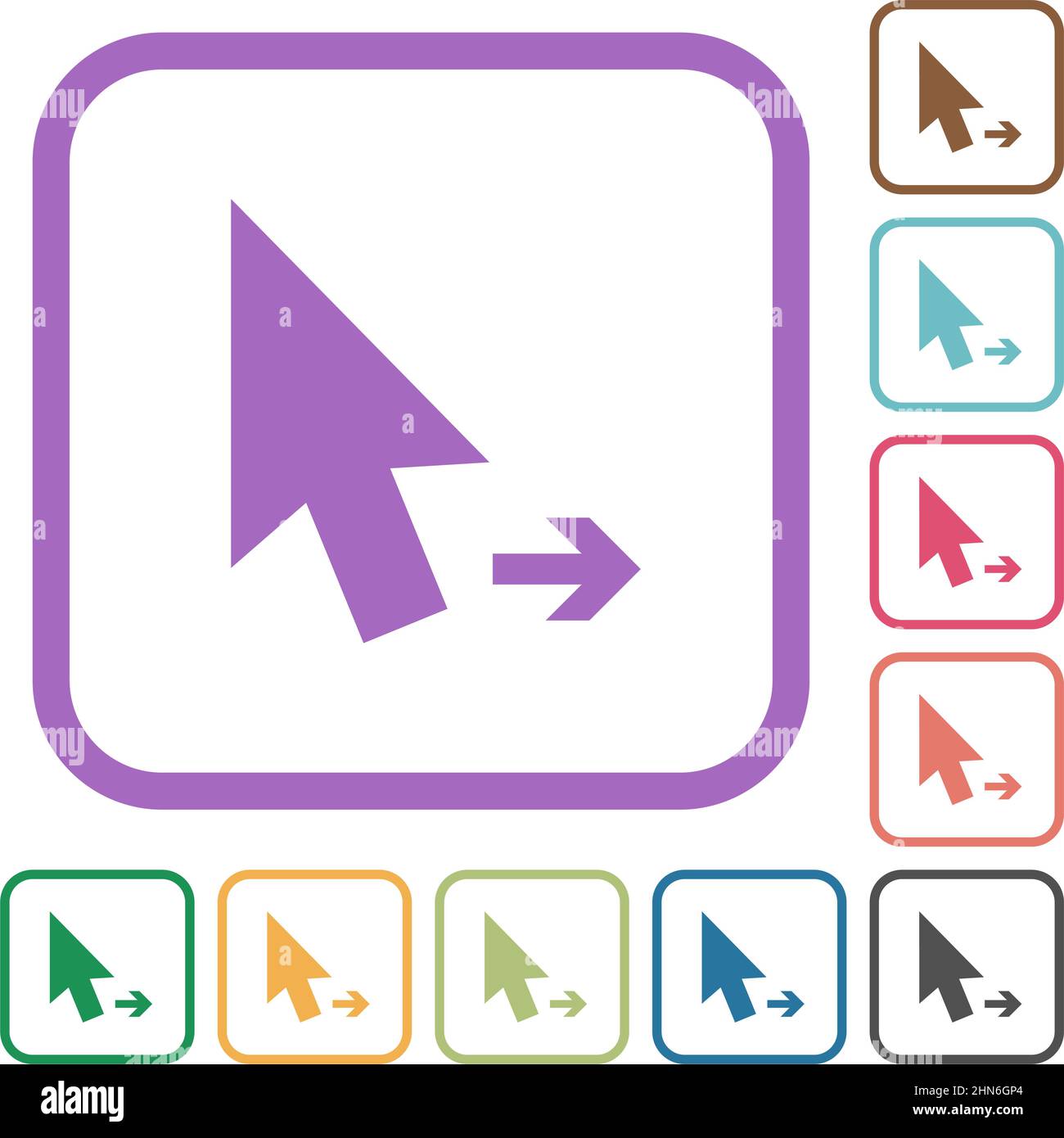 Arrow cursor right solid simple icons in color rounded square frames on ...