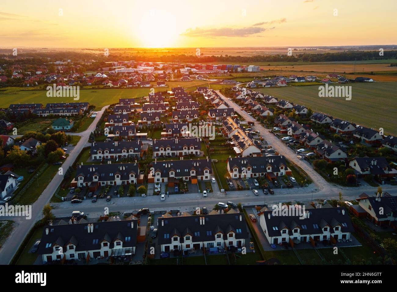 Aerial view of suburban neighborhood, Residential district with ...