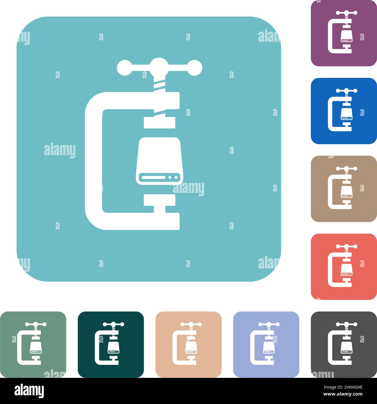 Hard disk compression solid white flat icons on color rounded square backgrounds Stock Vector ...