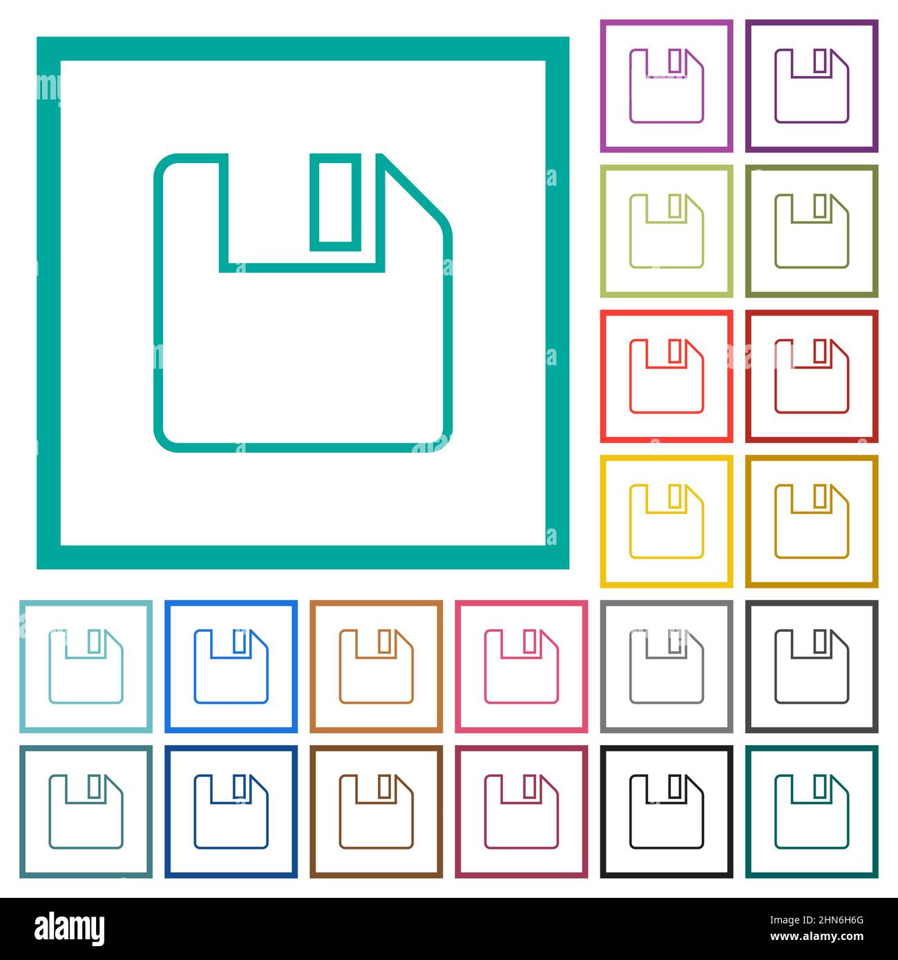 Save to floppy outline flat color icons with quadrant frames on white ...