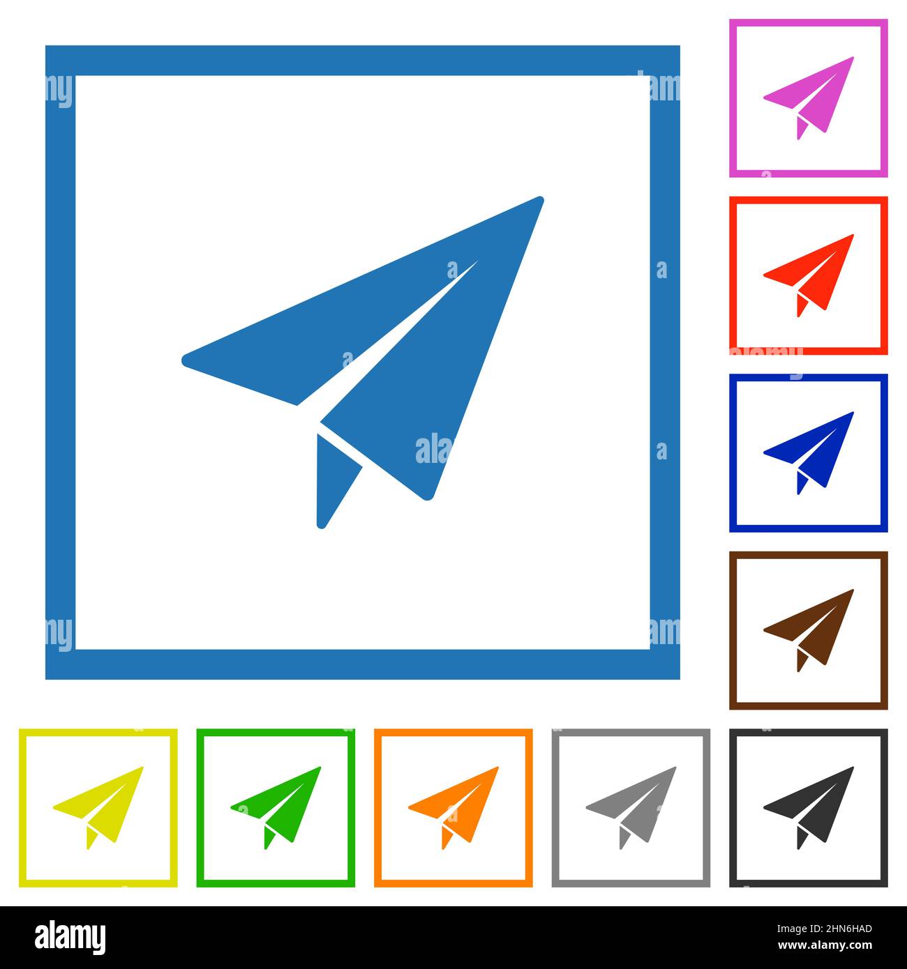 Paper plane solid flat color icons in square frames on white background ...