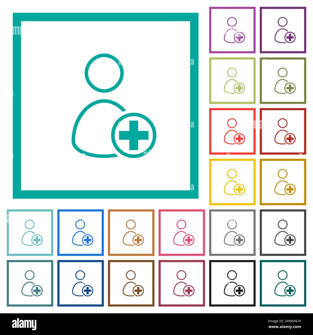 Add new user flat color icons with quadrant frames on white background Stock Vector Image & Art ...