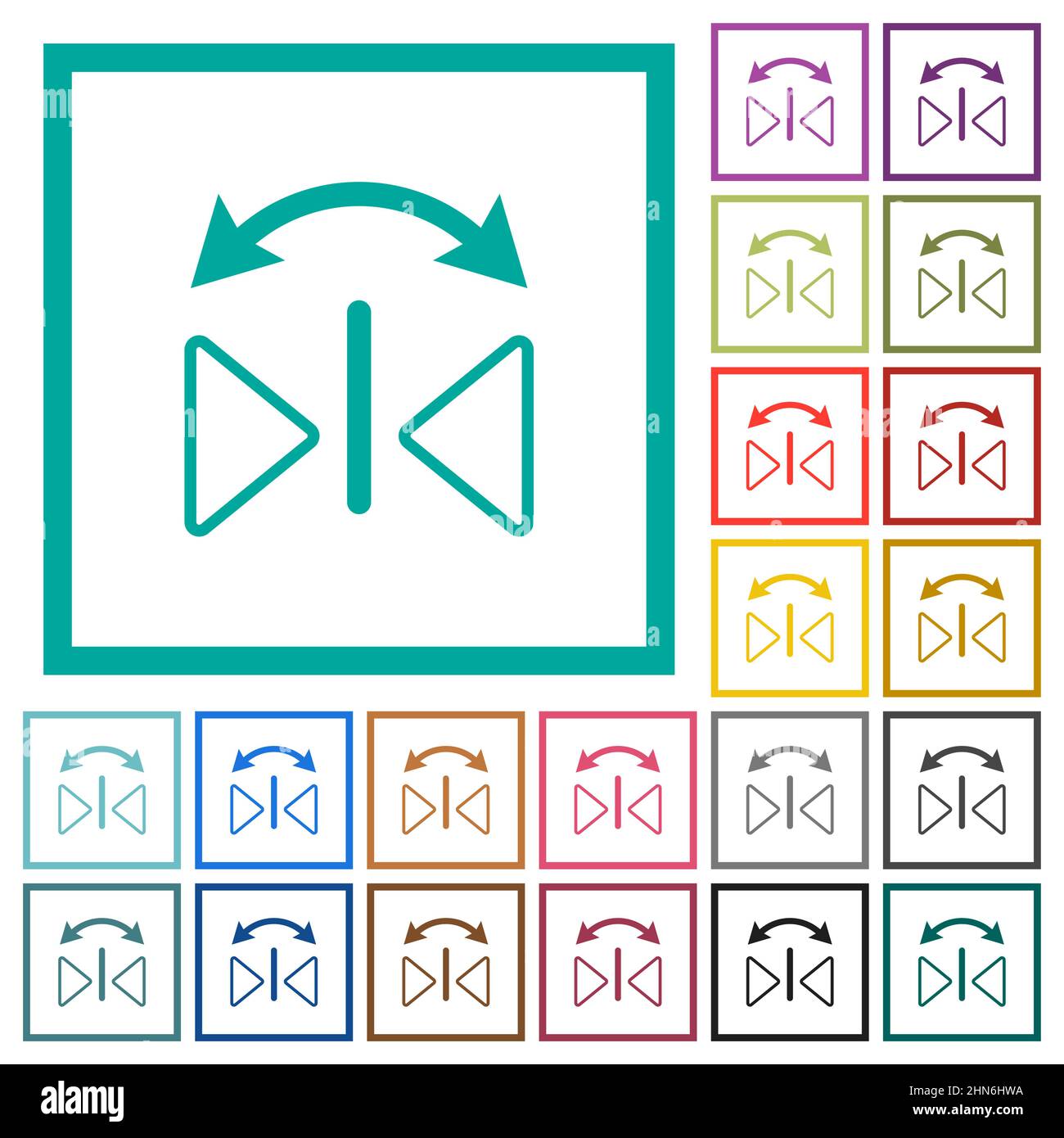 Horizontal flip outline flat color icons with quadrant frames on white ...