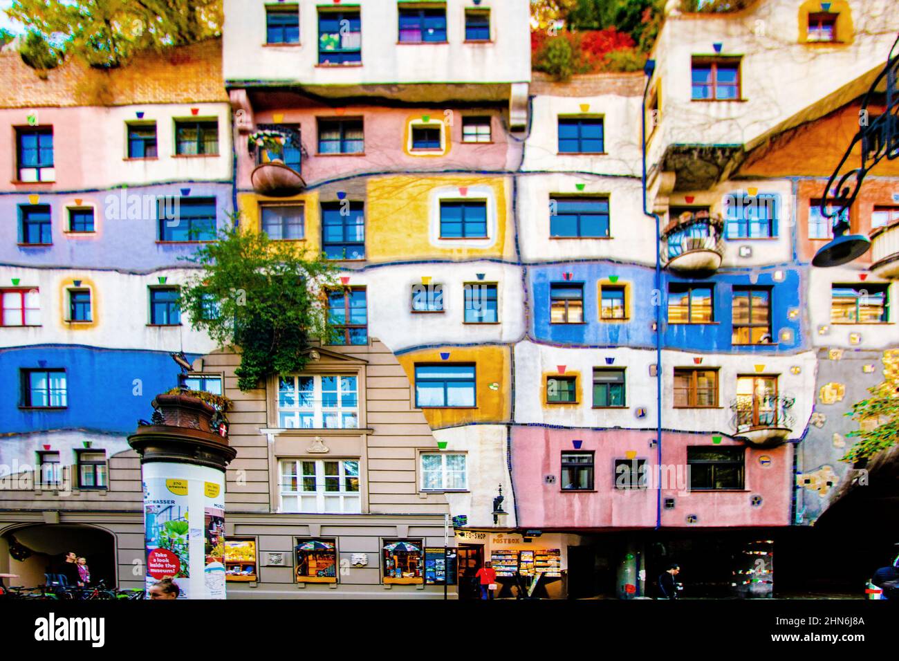 Famous street. Building made up of different colors. Tourists. Europe ...