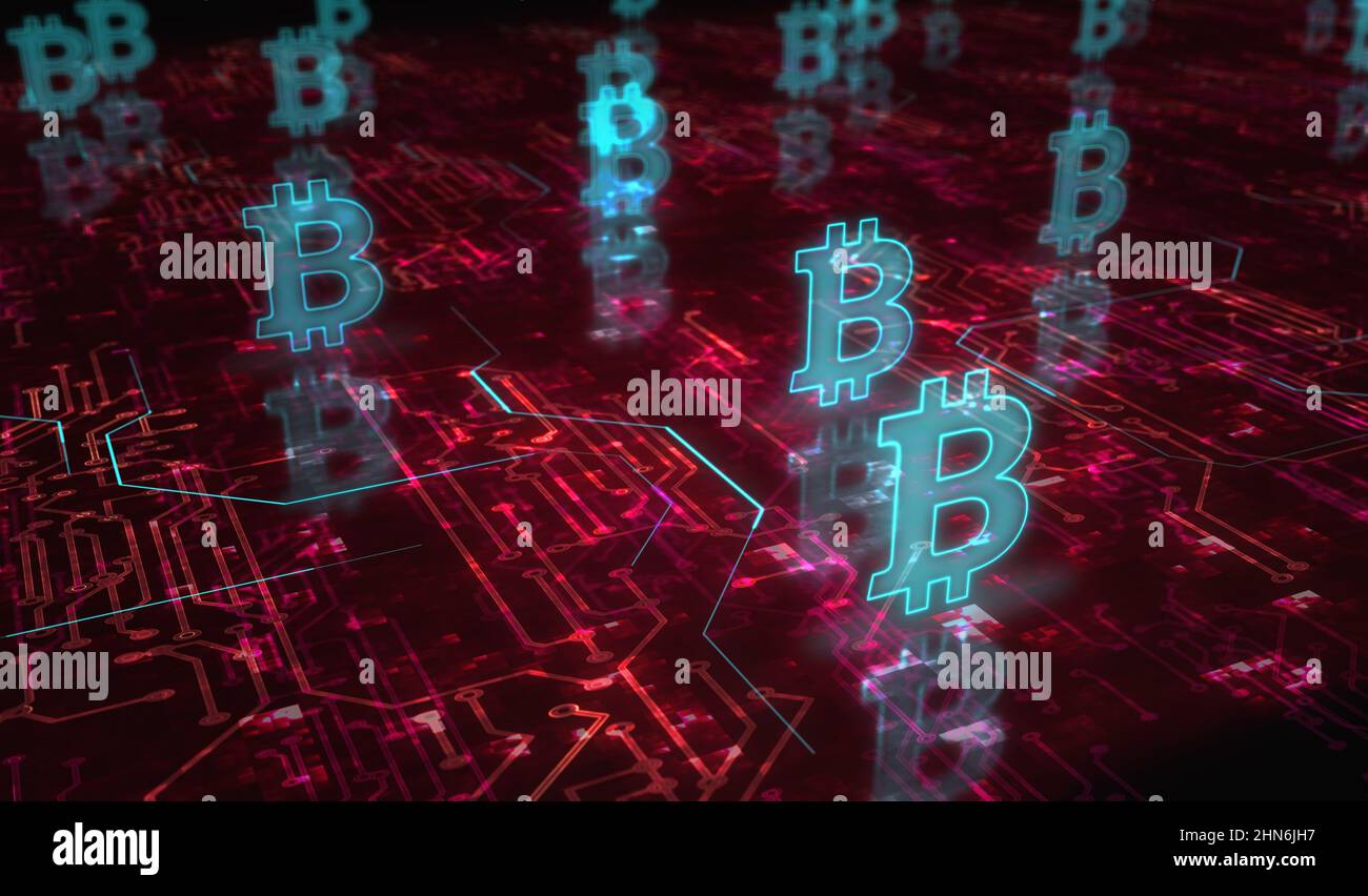 Bitcoin blockchain crypto currency and digital money symbol digital ...