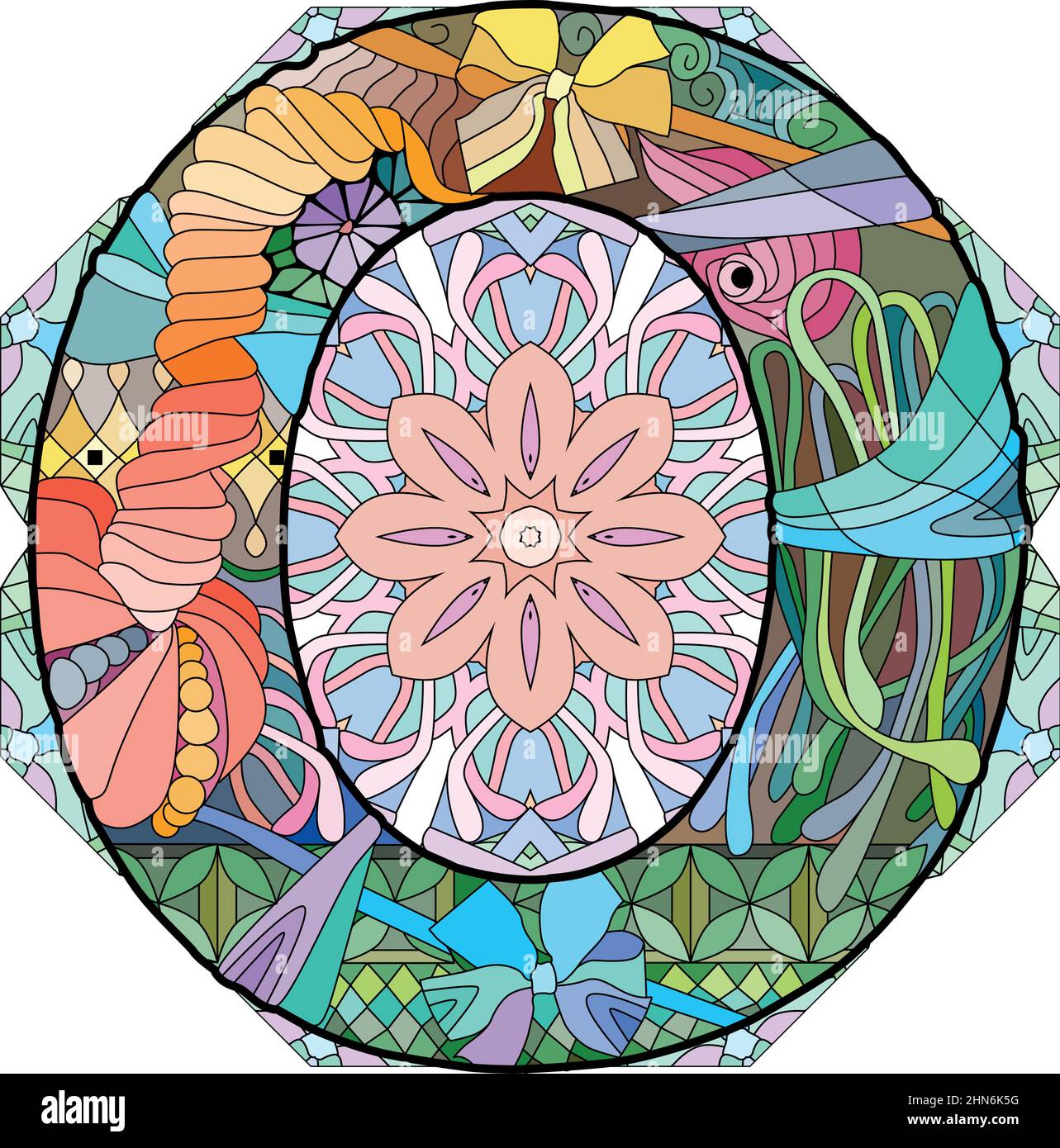 Zentangle stylized alphabet - letter O on mandala. Vector illustration ...