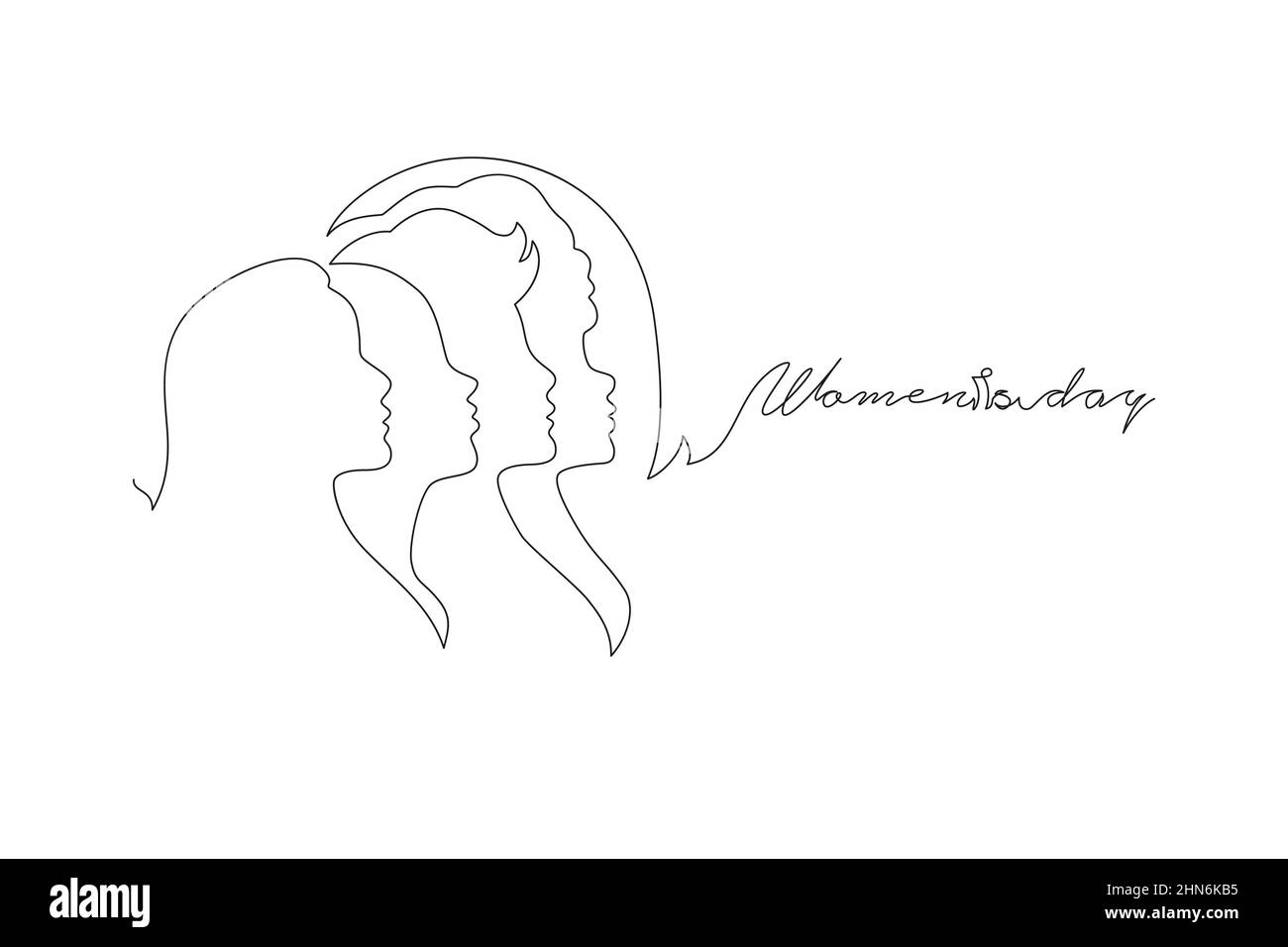 Happy Women Day greeting card illustration. Continuous line drawing ...