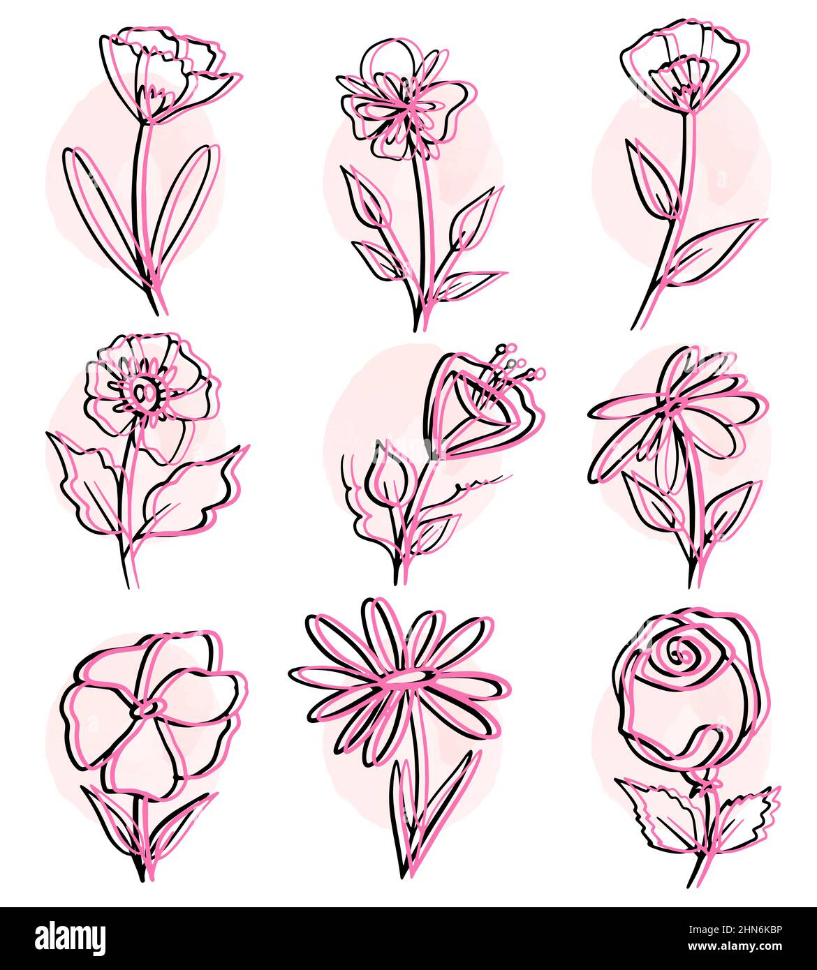 Single line flowers set. Vector Collection of flowers drawn with one ...