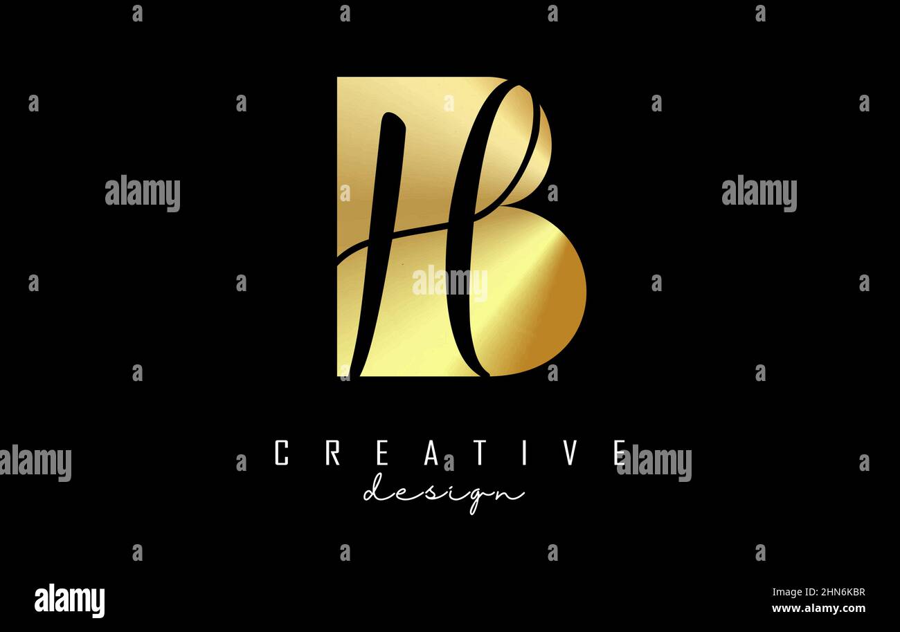 Golden letters BH Logo with a minimalist design and negative space ...
