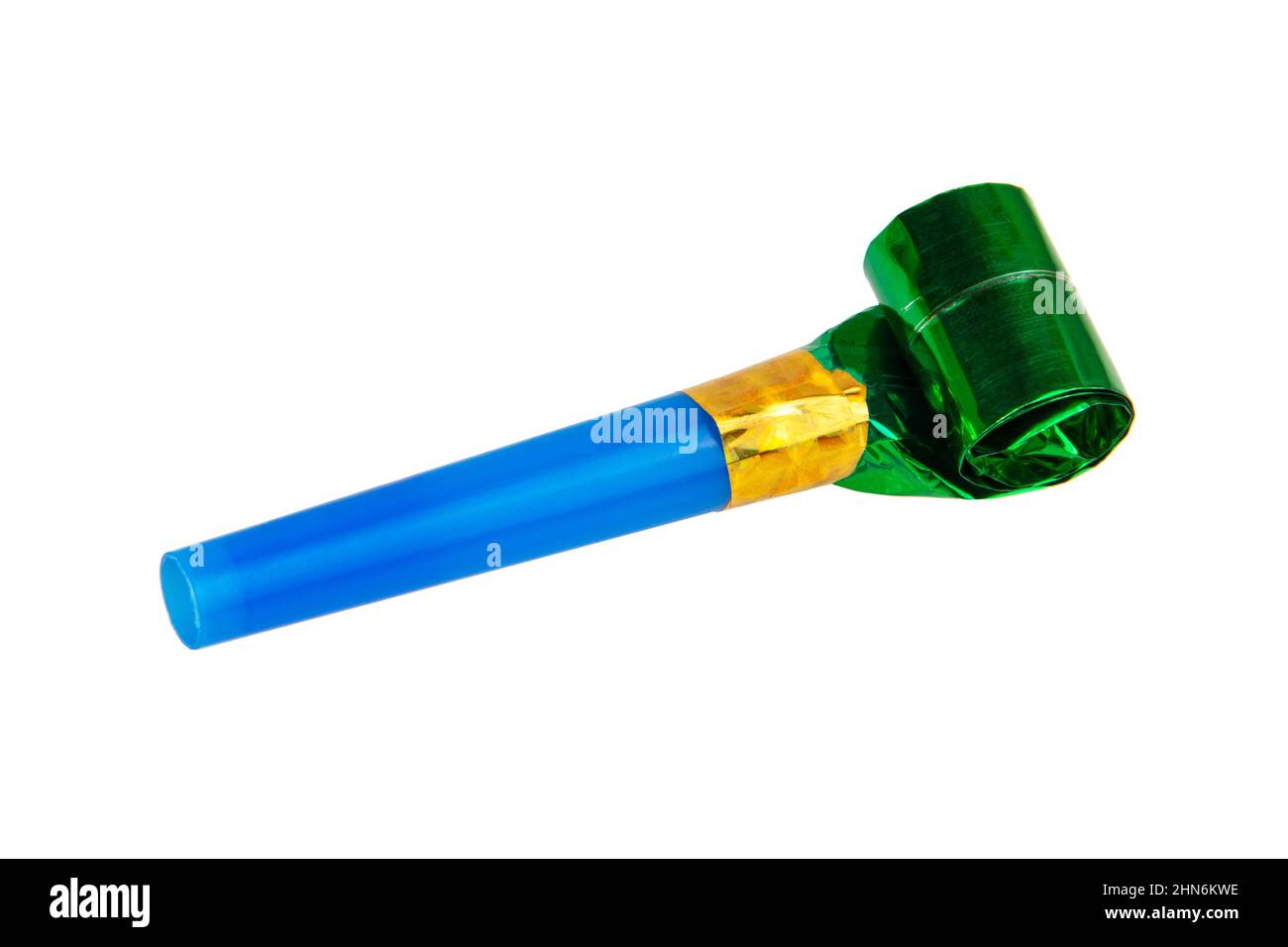 Carnival bright blue green color festive noisemaker or party whistle ...