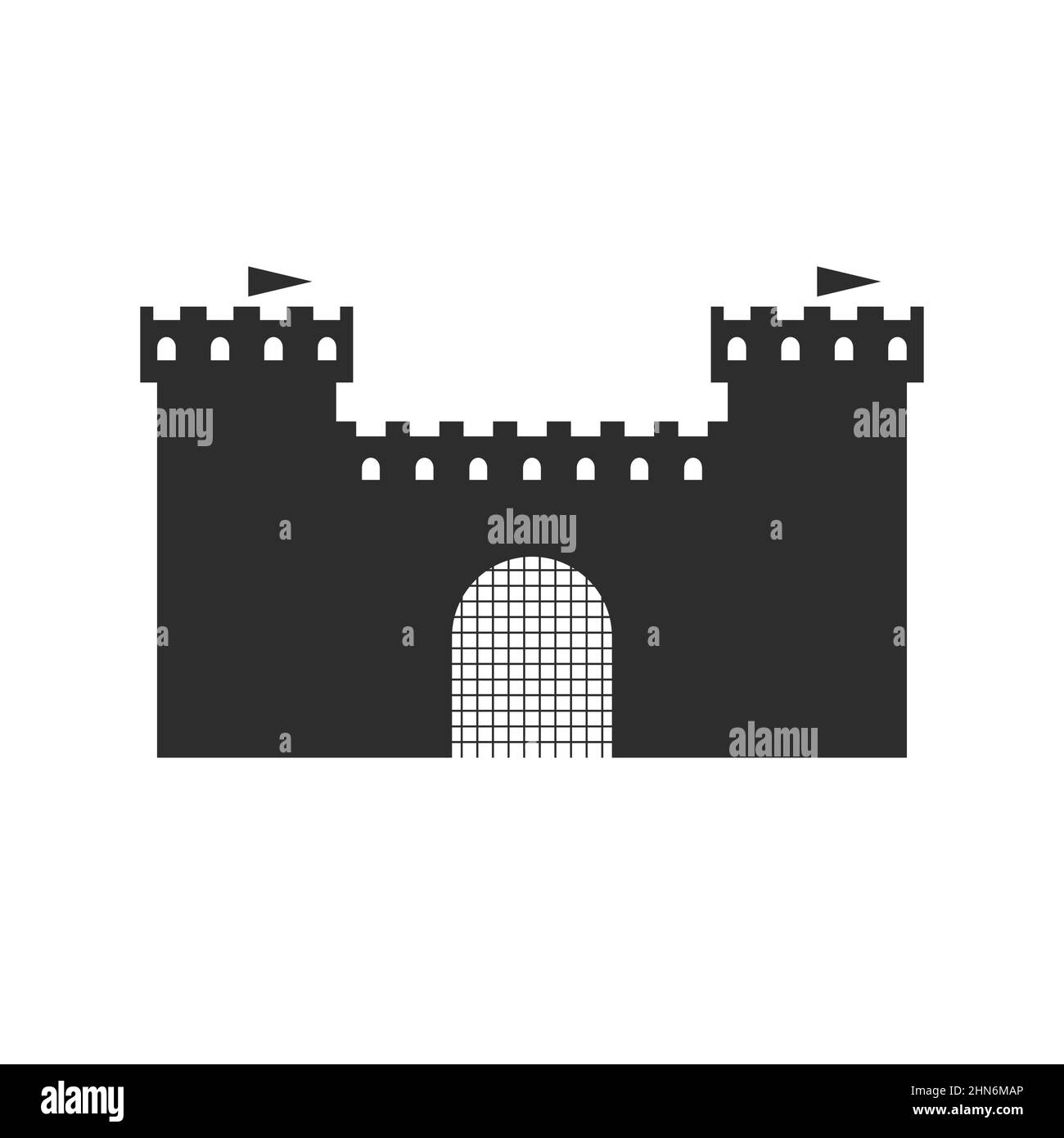 Medieval castle with watchtowers and lifting gate. Feudal fortress ...