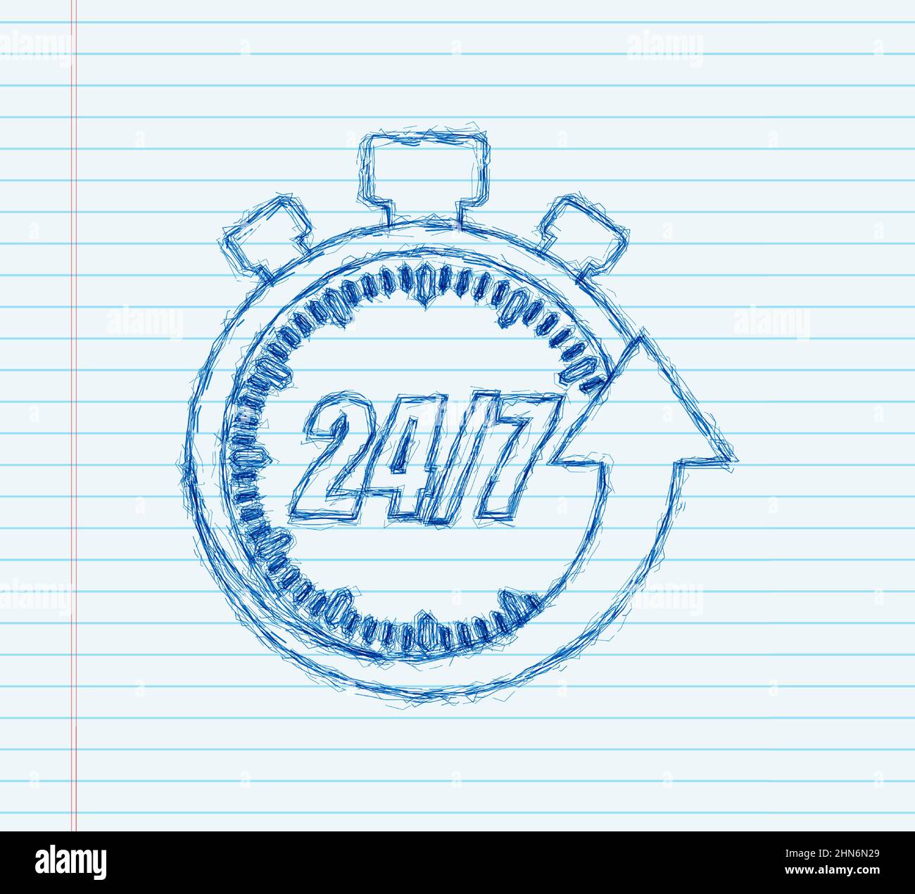 24-7 service concept. 24-7 open. sketch icon. Support service icon ...