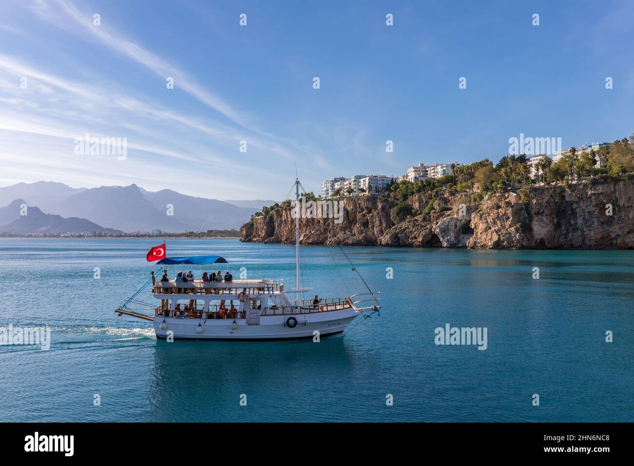Excursion boat in the Gulf of Antalya - Antalya, Turkey Stock Photo - Alamy