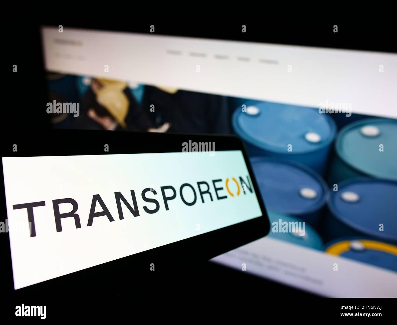 Smartphone with logo of German logistics company Transporeon GmbH on ...