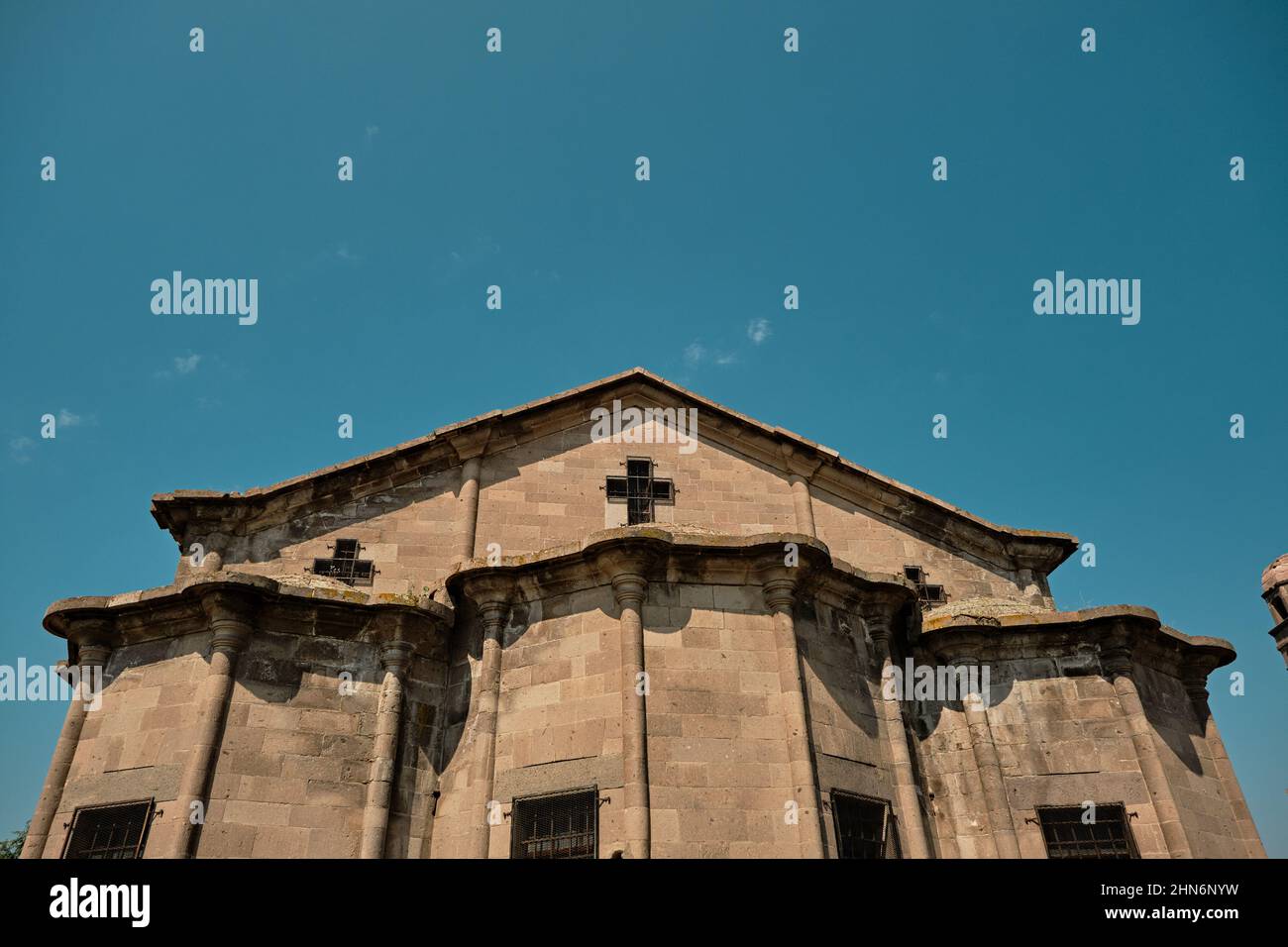Low angle church view, Triangle shape roof, cross shape and orthodox ...
