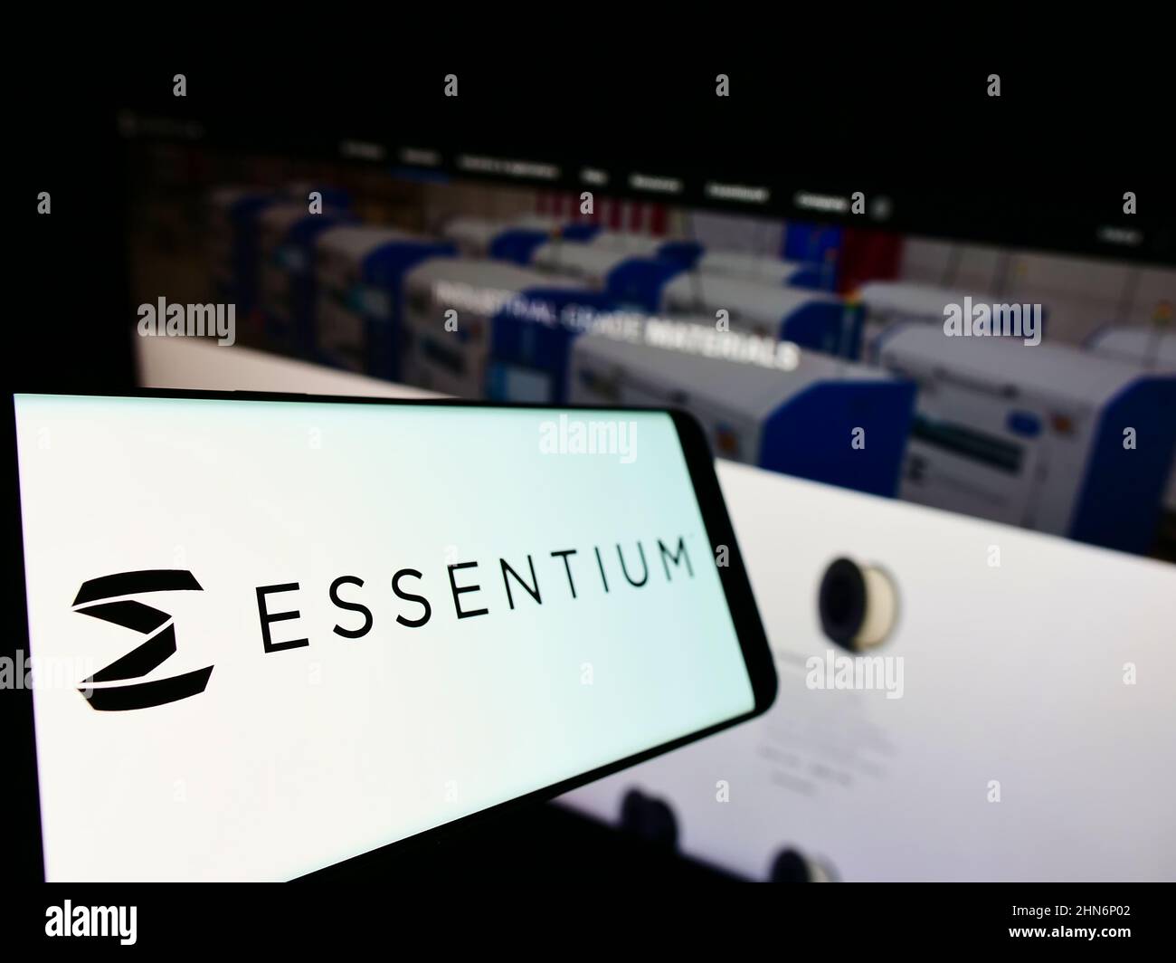 Mobile phone with logo of American 3D printing company Essentium Inc ...