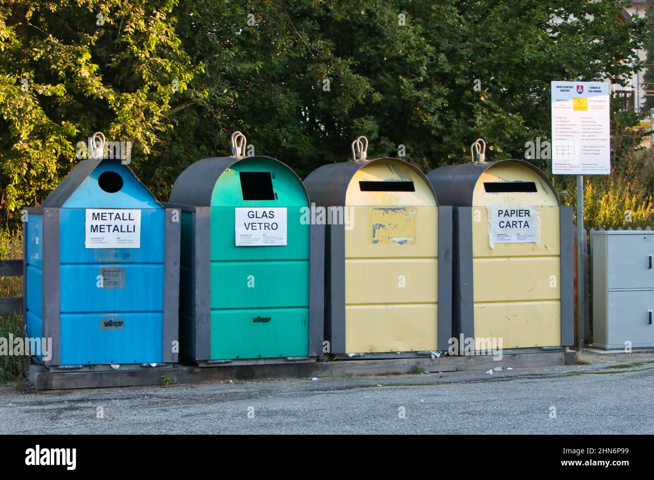 Picture shows different dumpsters for waste separation and disposal in ...
