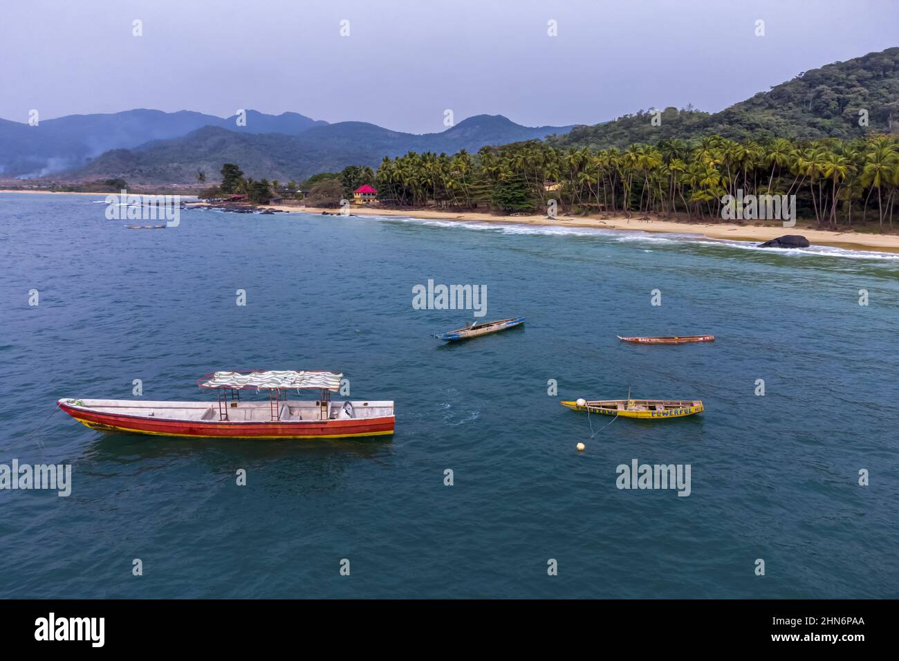Fishing boa taken by Drone from bureh beach, Sierra Leone Stock Photo ...