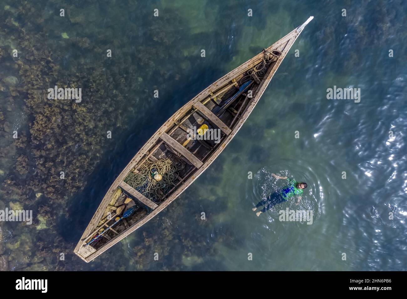 Aerial phot of a boat at atlantic ocean Stock Photo - Alamy