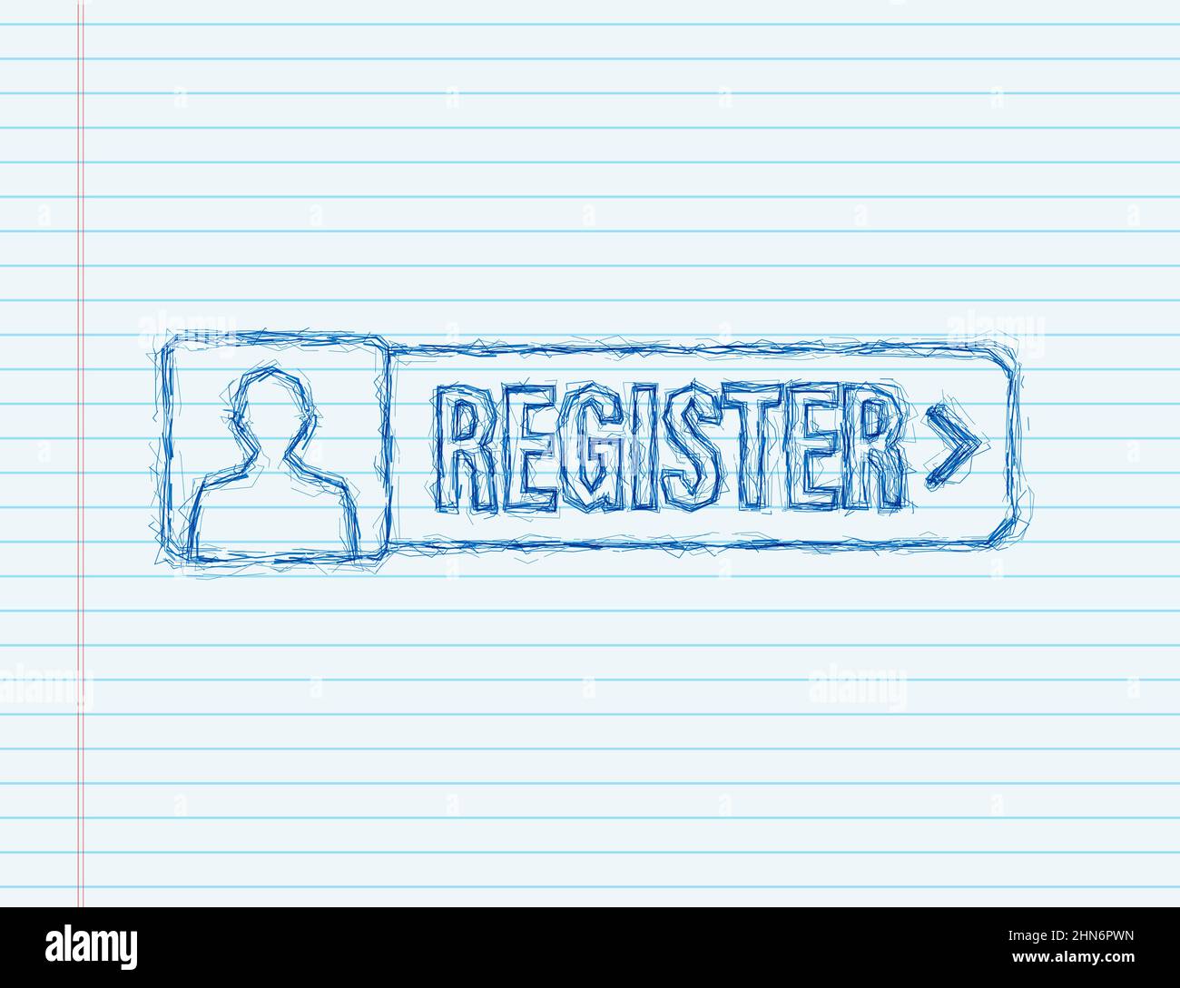 Blue banner register now. sketch icon. Vector stock illustration Stock ...