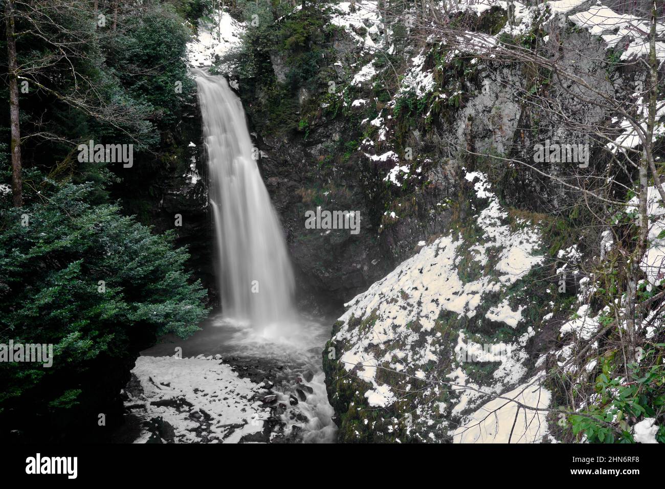 Aerial view of palovit waterfall in winter season, long exposure ...