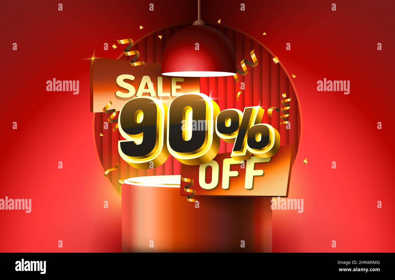 90 Off. Discount creative composition. 3d sale symbol with decorative ...