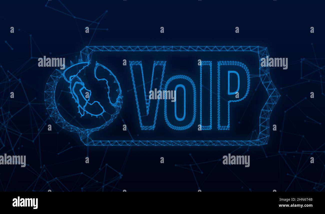VoIP technology, voice over IP. Internet calling banner. Plexus icon ...