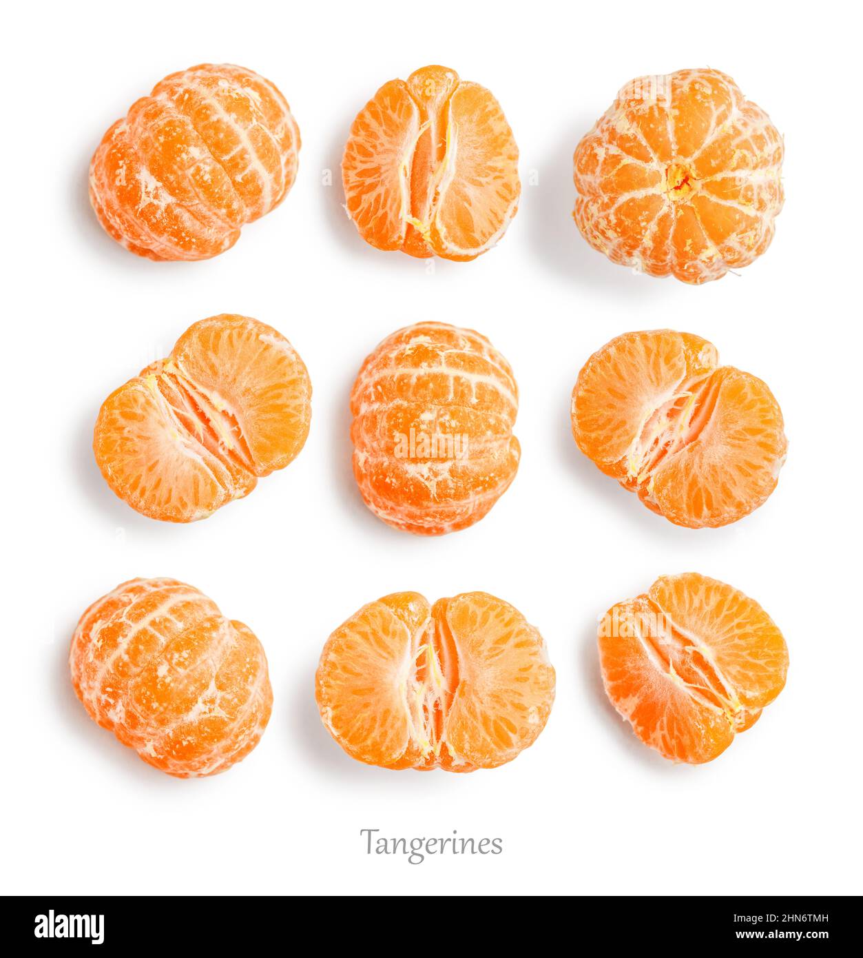 Pattern of whole peeled tangerines or mandarin orange fruits and peeled ...