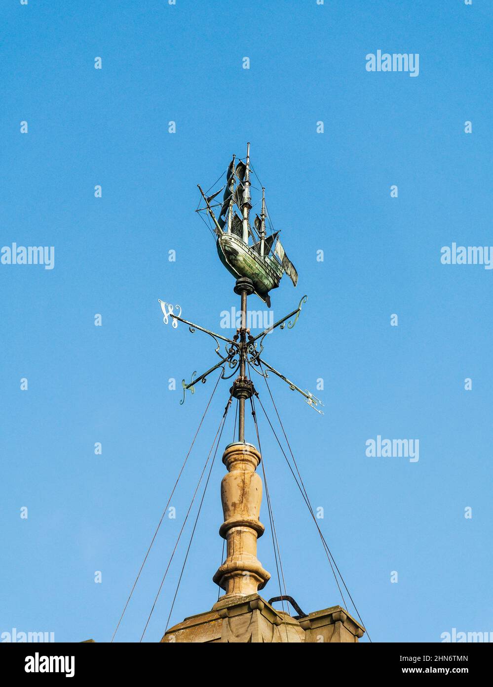 Restored weather vane with pure copper Elizabethan galleon tops South ...