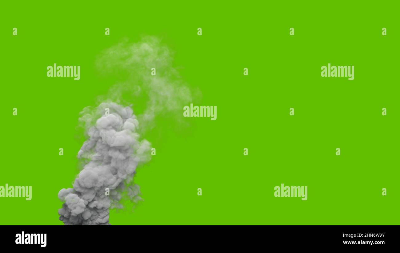 grey pollute smoke column from forest fire on chroma key screen ...
