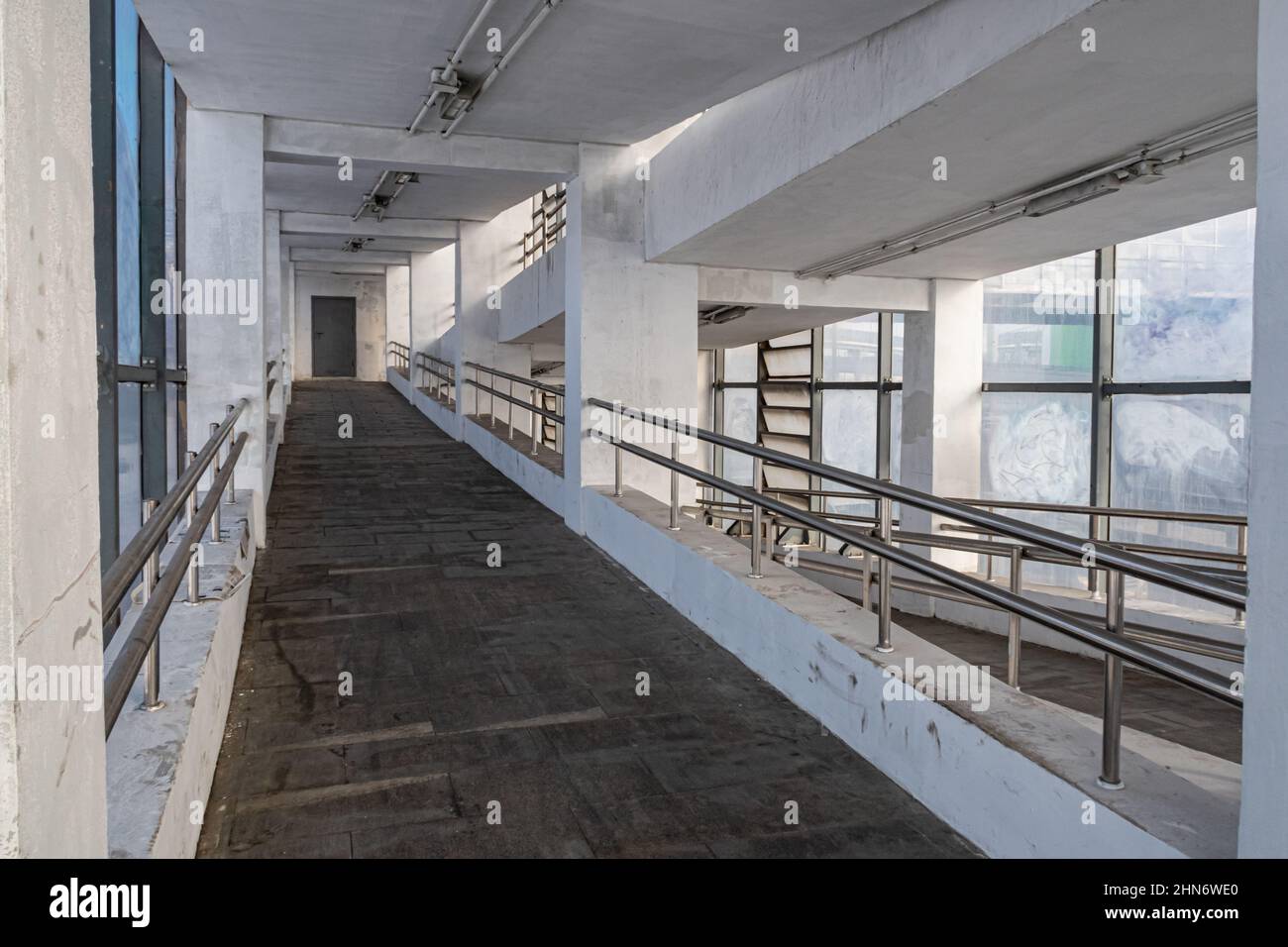 Moscow, Russia -February 13, 2022: descent in a multi-level crossing ...