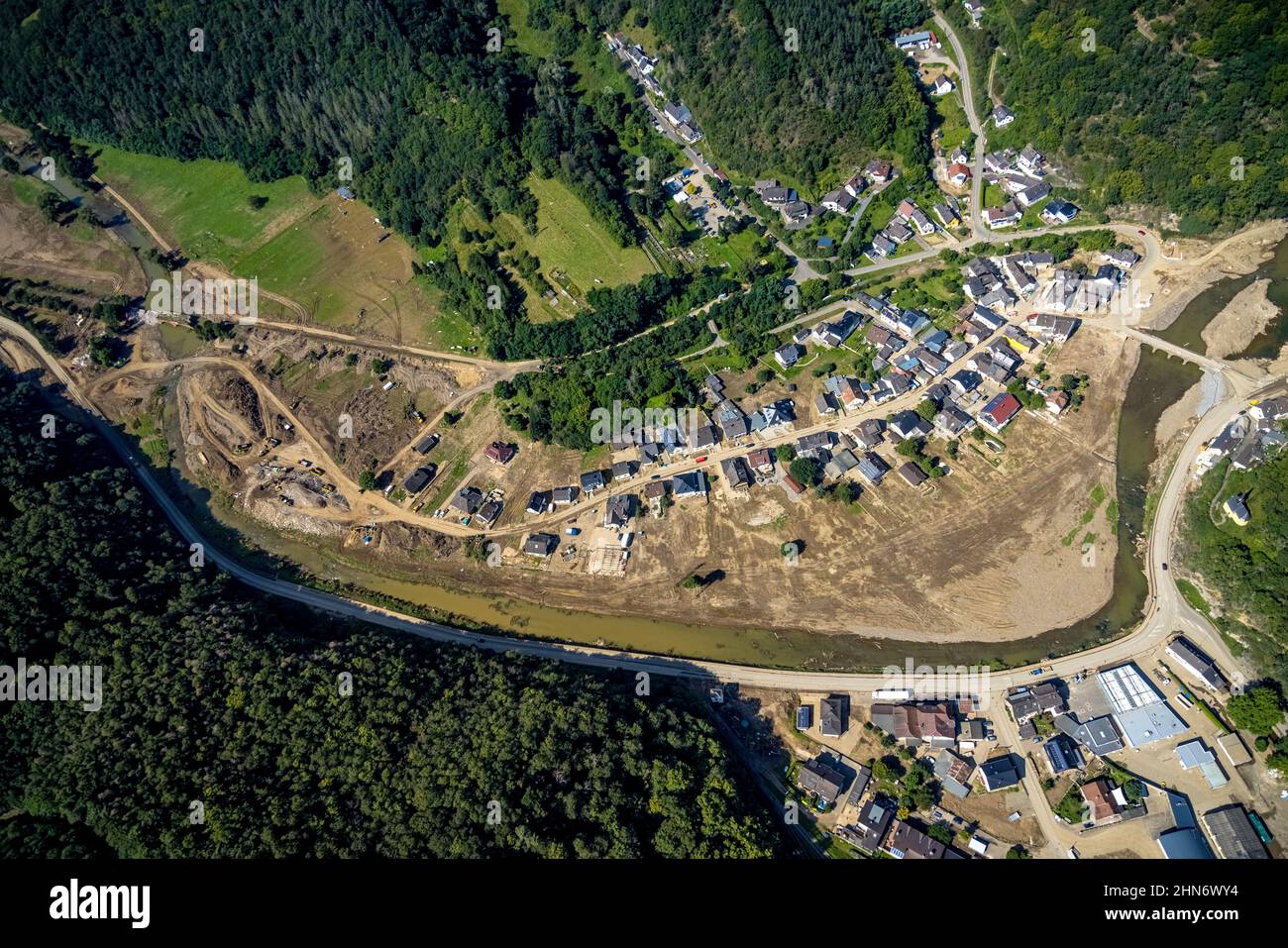 Luftbild, Überschwemmungsgebiet am Fluss Ahr mit Ahrbrücke im Ortsteil ...