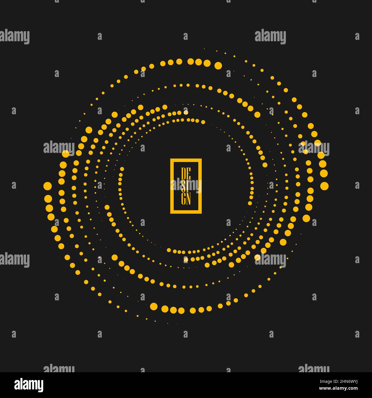 Curvy yellow halftone dotted stripes in vortex form. Geometric art ...